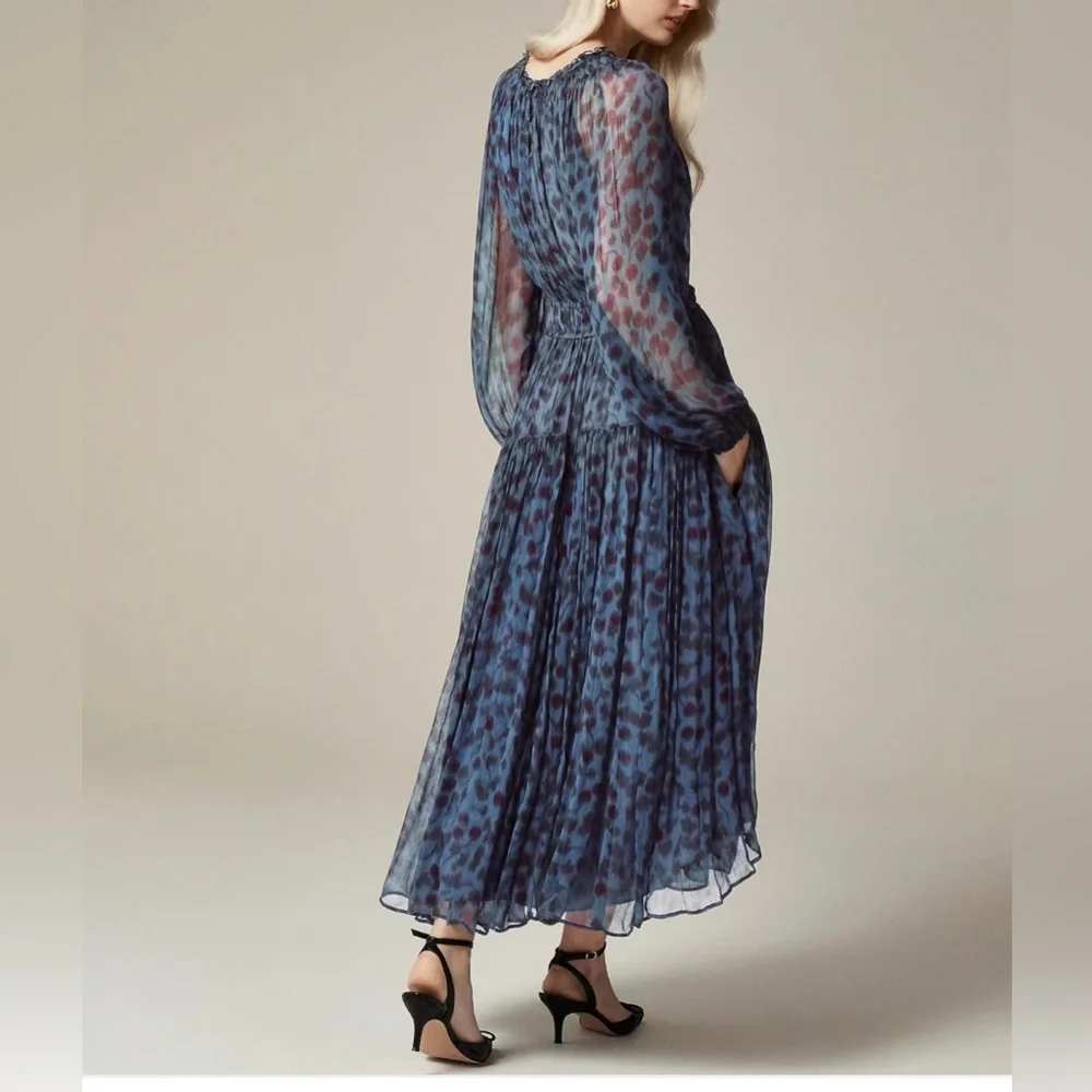J. Crew | Dresses | J Crew Crinkle Chiffon Sheer Longsleeve Dress In ...